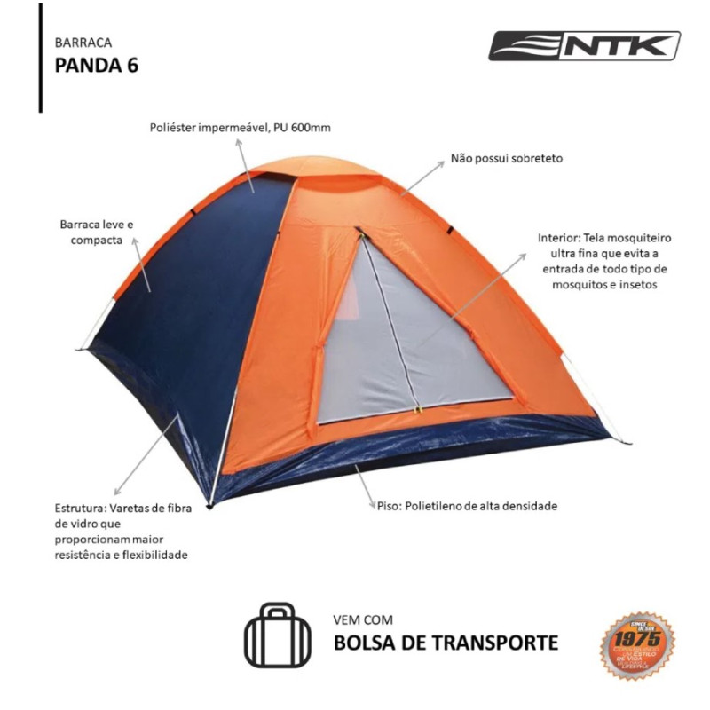 BARRACA DE CAMPING NAUTIKA PANDA 6 PESSOAS 600MM COLUNA D ÁGUA